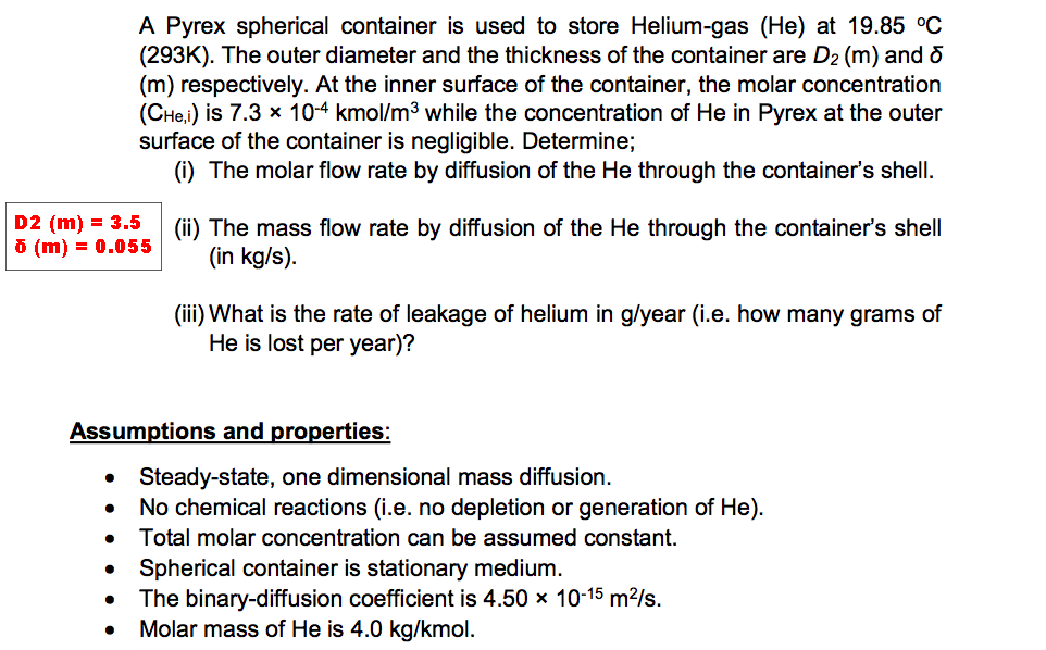 Determine; The molar flow rate by diffusion of the He | Chegg.com