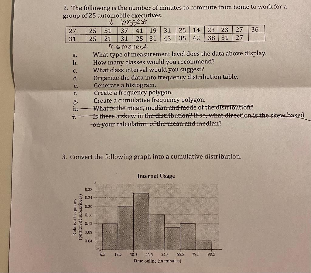 Solved 2. The following is the number of minutes to commute | Chegg.com