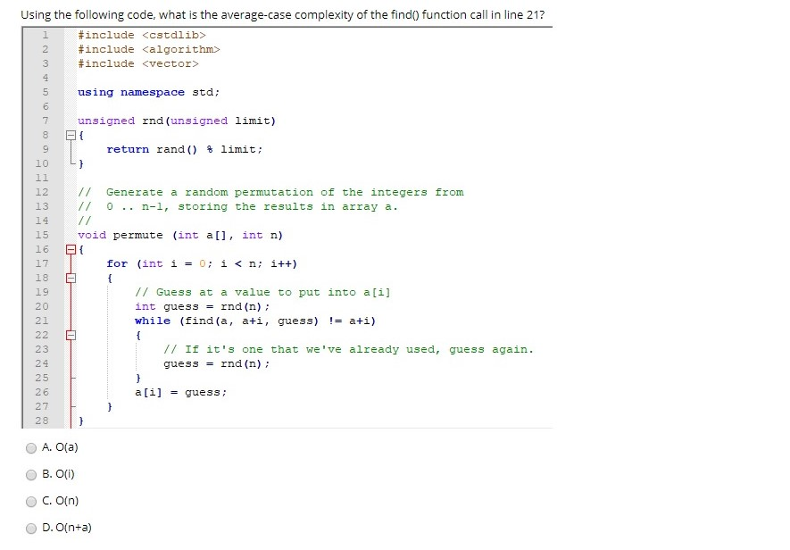 Solved Using the following code, what is the average-case | Chegg.com