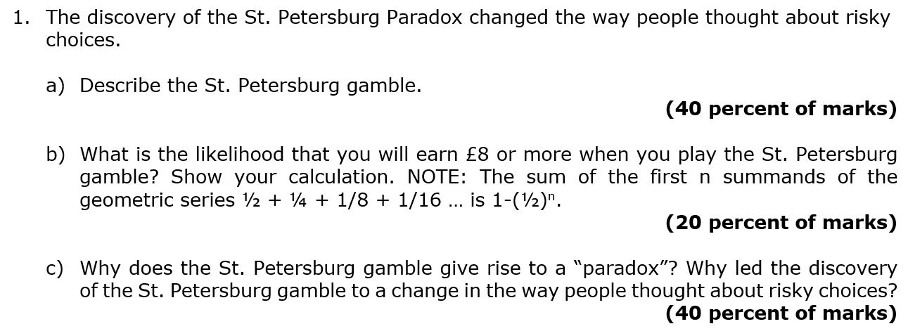 1. The discovery of the St. Petersburg Paradox | Chegg.com