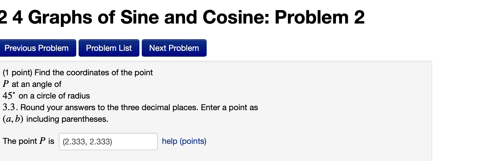 Solved 4 Graphs of Sine and Cosine: Problem 2 (1 point) Find | Chegg.com