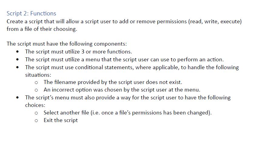 Script 2: Functions Create a script that will allow a | Chegg.com