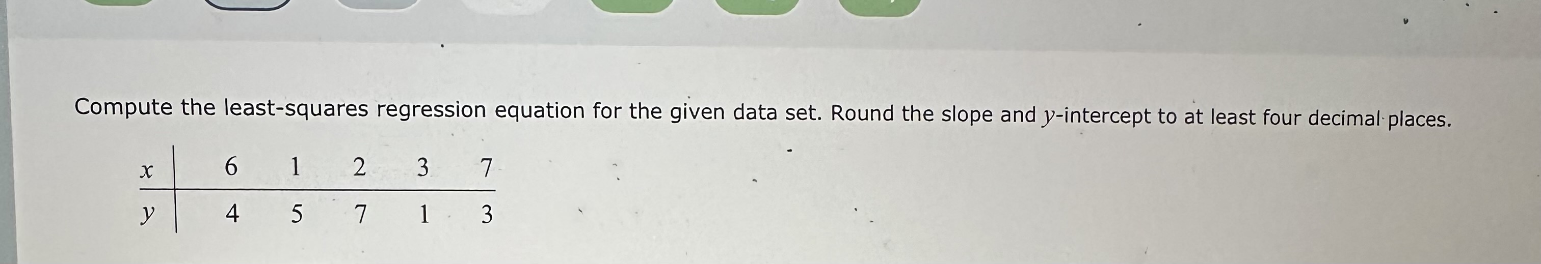 Solved Compute the least-squares regression equation for the | Chegg.com