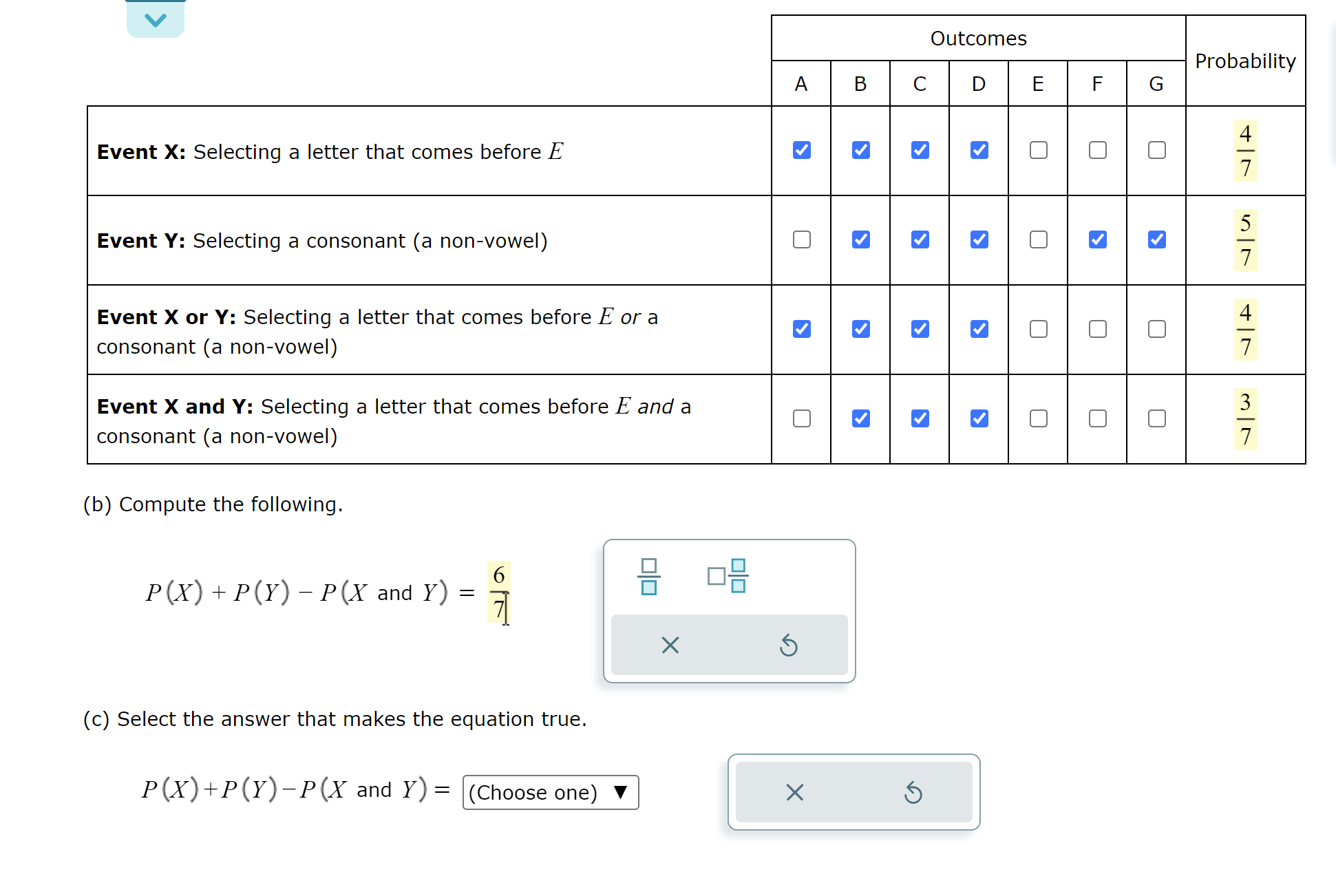 Solved (b) Compute the following. P(X)+P(Y)−P(X and Y)=76 | Chegg.com