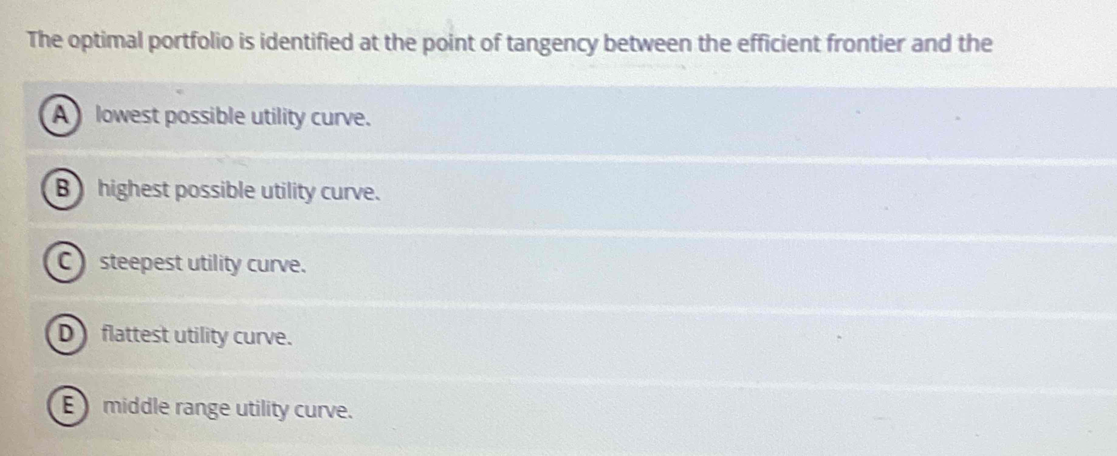 Solved The optimal portfolio is identified at the point of | Chegg.com