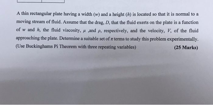 Solved A thin rectangular plate having a width (w) and a | Chegg.com