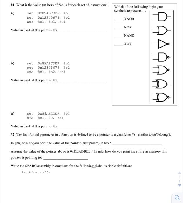 1 Value Hex Ol Set Instructions Following Logic Gate Symbols Represents ...