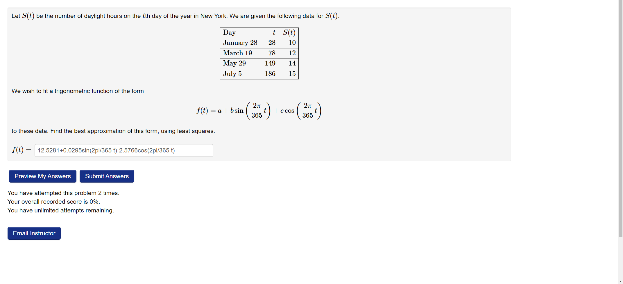 Solved We wish to fit a trigonometric function of the form | Chegg.com