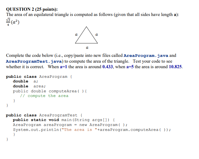Solved QUESTION 2 (25 points): The area of an equilateral | Chegg.com