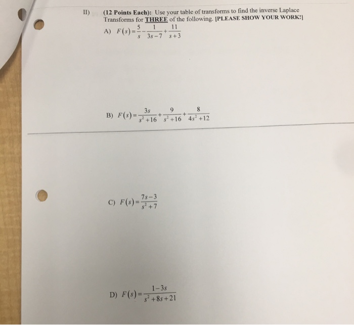 Solved II) (12 Points Each): Use your table of transforms to | Chegg.com