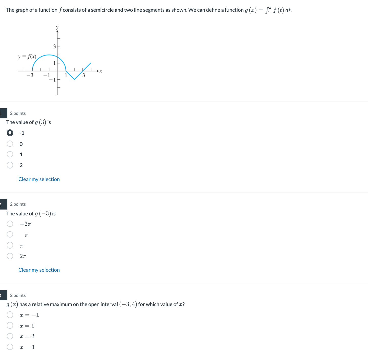 Solved The graph of a function f consists of a semicircle | Chegg.com