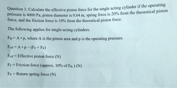 Solved Question 1: Calculate the effective piston force for | Chegg.com