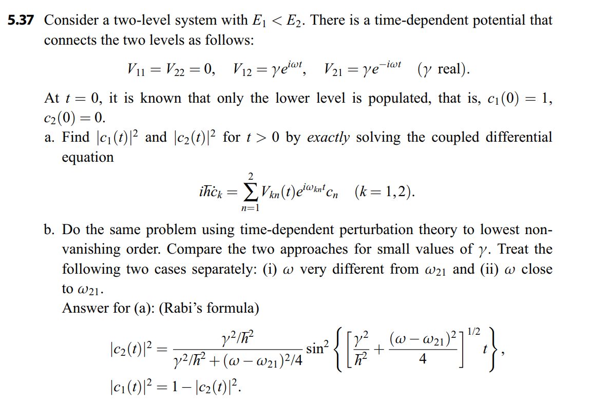 Solved 5.37 ﻿Consider a two-level system with | Chegg.com