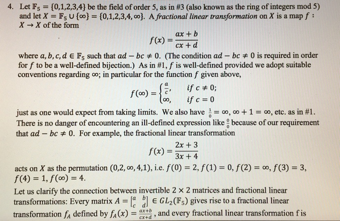 Solved 4. Let F5 {0,1,2,3,4) be the field of order 5, as in | Chegg.com