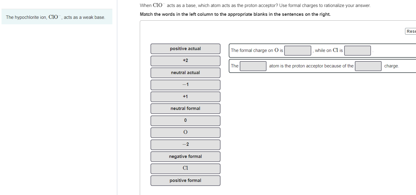 Solved When ClO−acts as a base, which atom acts as the | Chegg.com