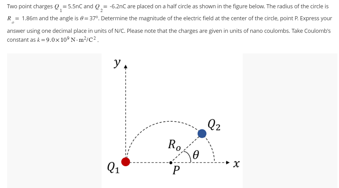 Solved Two point charges Q1=5.5nC and Q2=−6.2nC are placed | Chegg.com