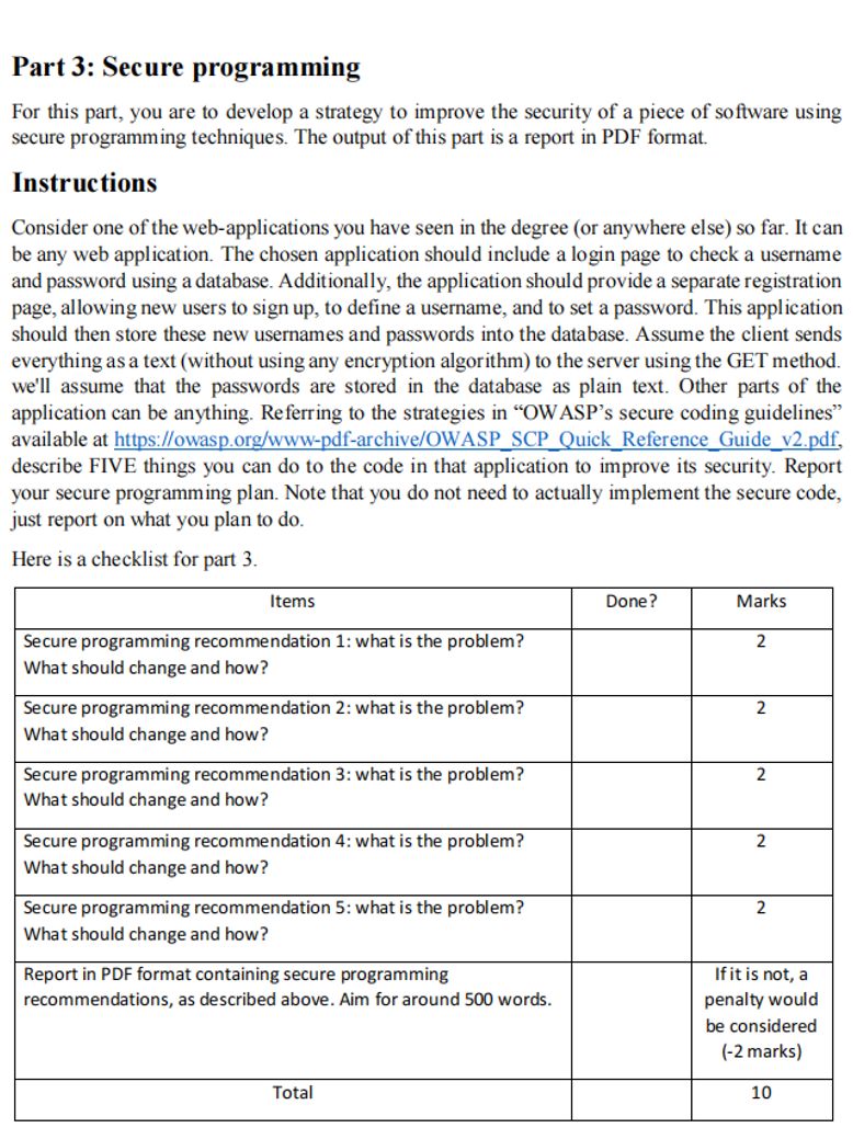 Part 3: Secure programmingFor this part, you are to | Chegg.com