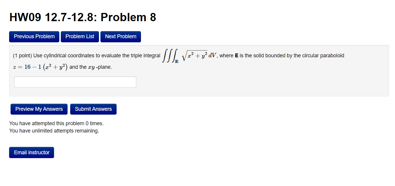 Solved HW09 12.7-12.8: Problem 8 Previous Problem Problem | Chegg.com