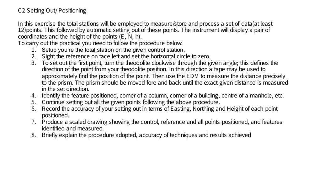 Solved C2 Setting Out/ Positioning In this exercise the | Chegg.com
