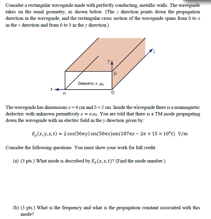 Solved Consider a rectangular waveguide made with perfectly | Chegg.com