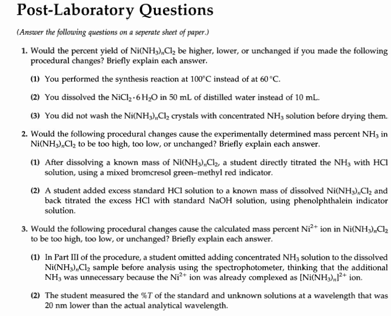 Solved Post-Laboratory Questions (Answer the following | Chegg.com