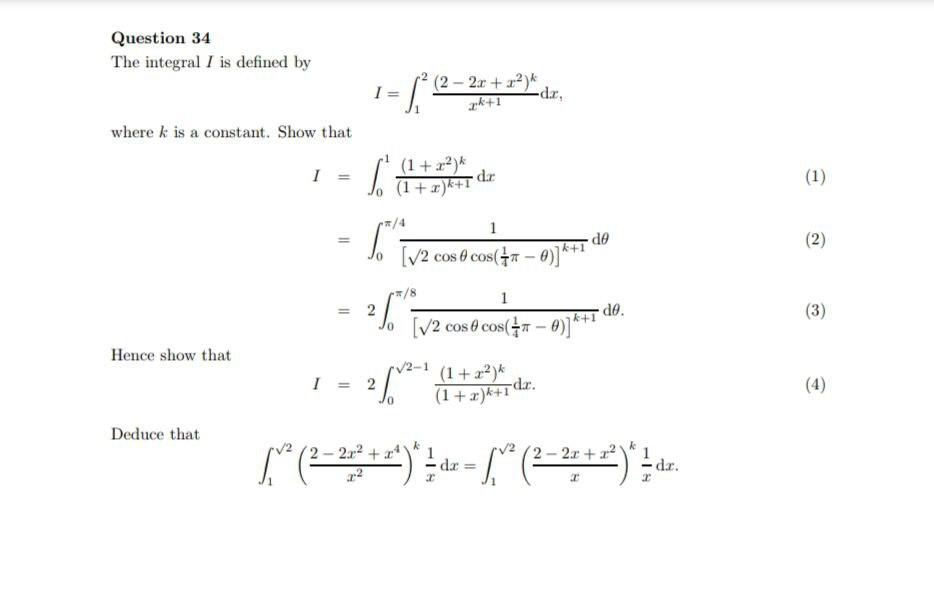 Solved Question 34 The integral I is defined by Ć (2 - 2x | Chegg.com