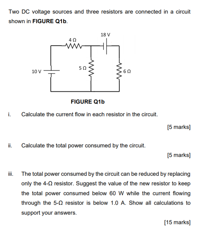 Solved Two DC voltage sources and three resistors are | Chegg.com