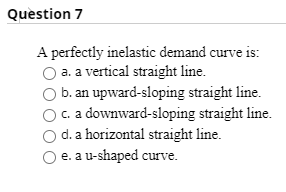 Solved Question 5 A perfectly elastic demand curve is: a. | Chegg.com