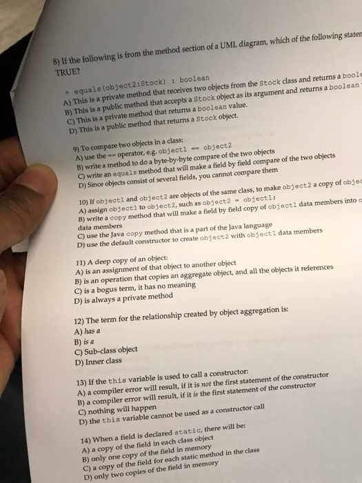 Solved If the following is from the method section of a UML | Chegg.com