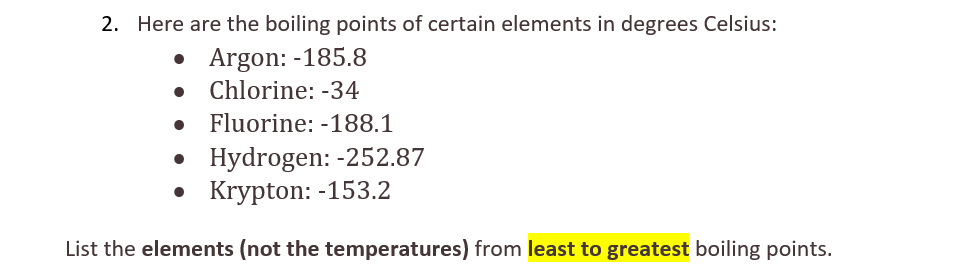 Solved . 2. Here are the boiling points of certain elements | Chegg.com