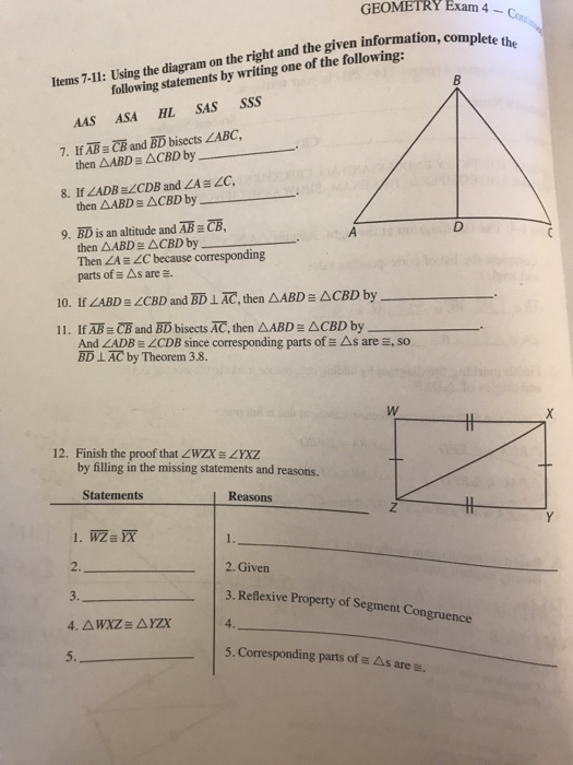 Solved GEOMETRY Exam4Co 1l: Using the diagram on the right | Chegg.com