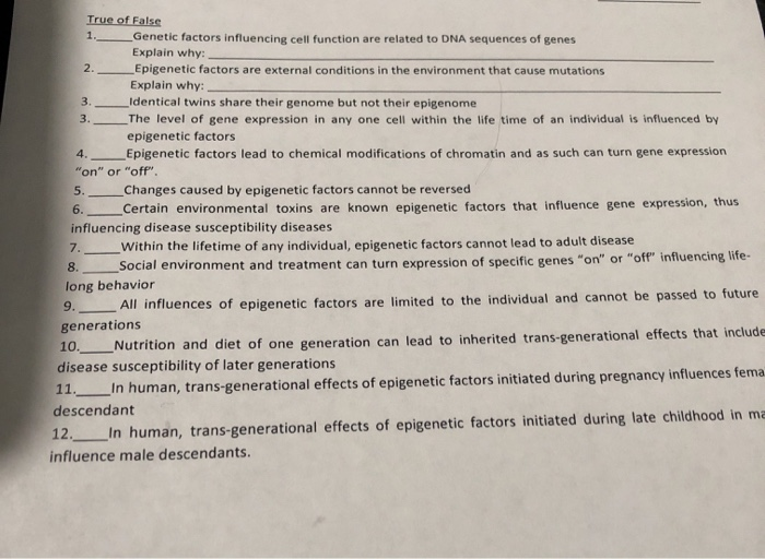 Solved True of False Genetic factors influencing cell | Chegg.com