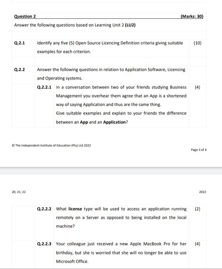 Solved (s) The Independent Institute of Education (Pty) Ltd | Chegg.com