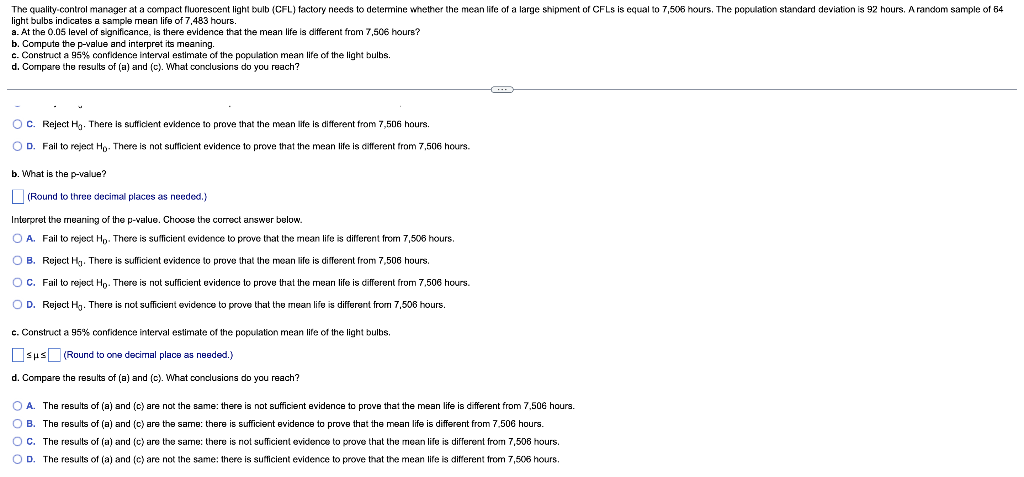 Solved The quality-control manager at a compact fluorescent | Chegg.com