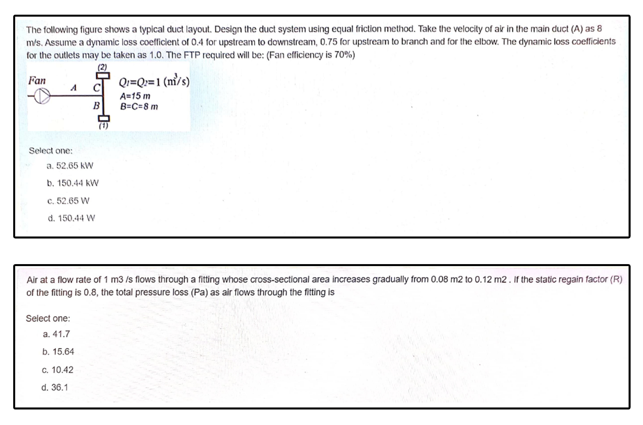 Solved The Following Figure Shows A Typical Duct Layout