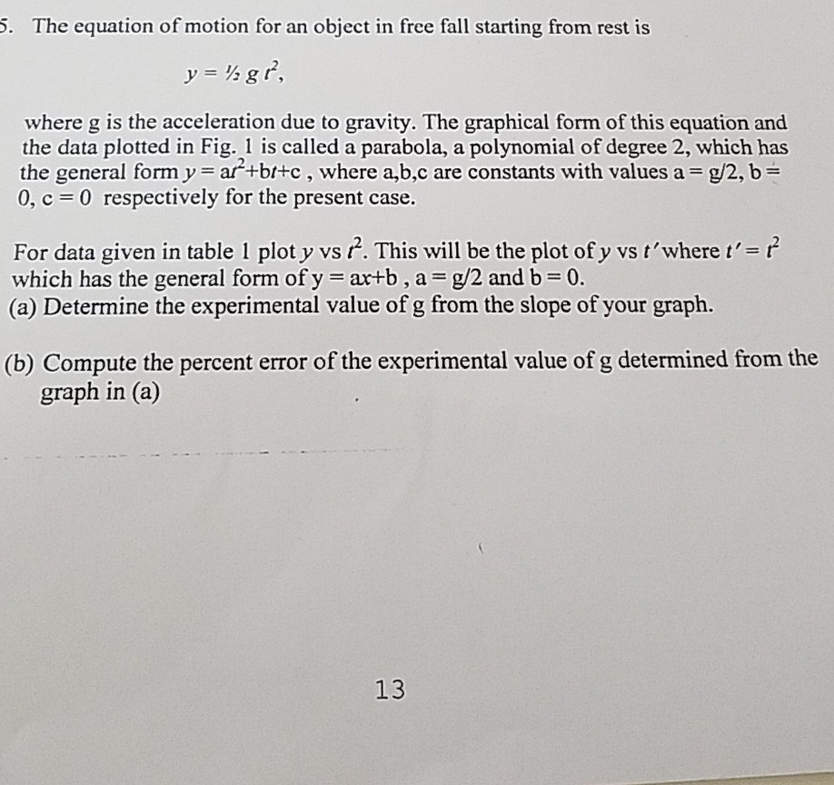 5. The equation of motion for an object in free fall | Chegg.com