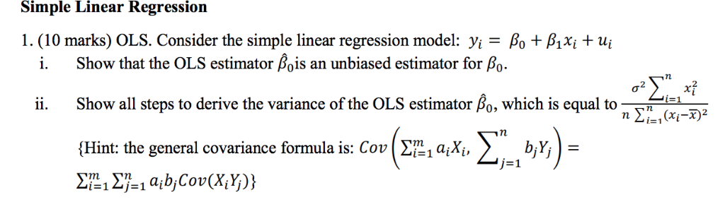 Solved Simple Linear Regression 1. (10 marks) OLS. Consider | Chegg.com