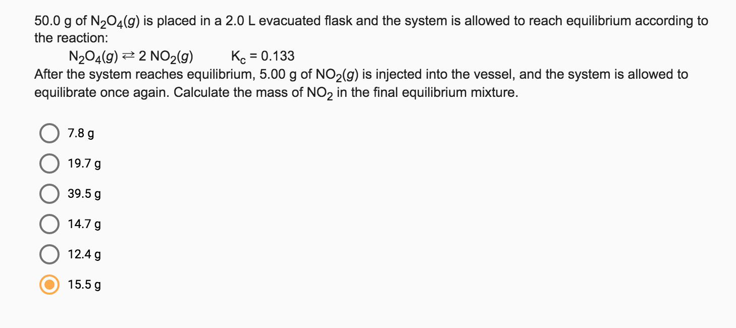 Solved 50.0 g of N2O4(g) is placed in a 2.0 L evacuated | Chegg.com