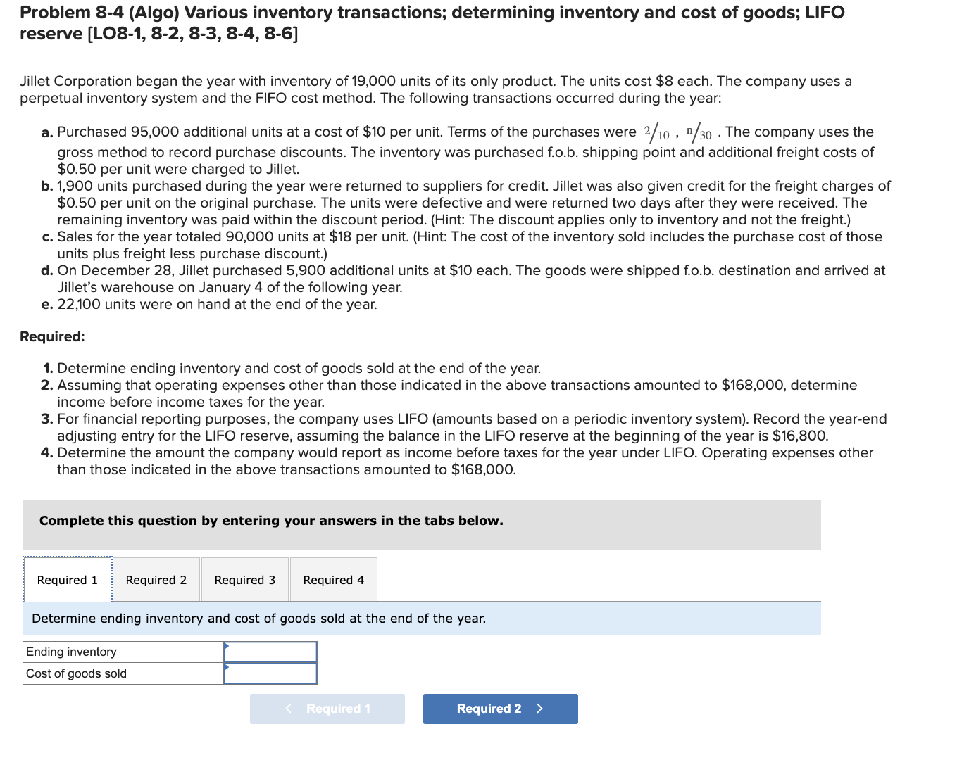 Solved Problem 8-4 (Algo) Various inventory transactions; | Chegg.com