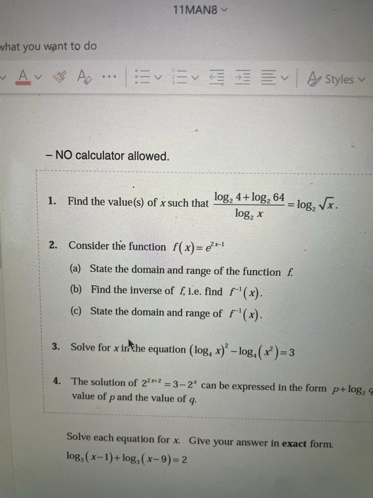 Solved what you want to do - NO calculator allowed. 1. Find | Chegg.com