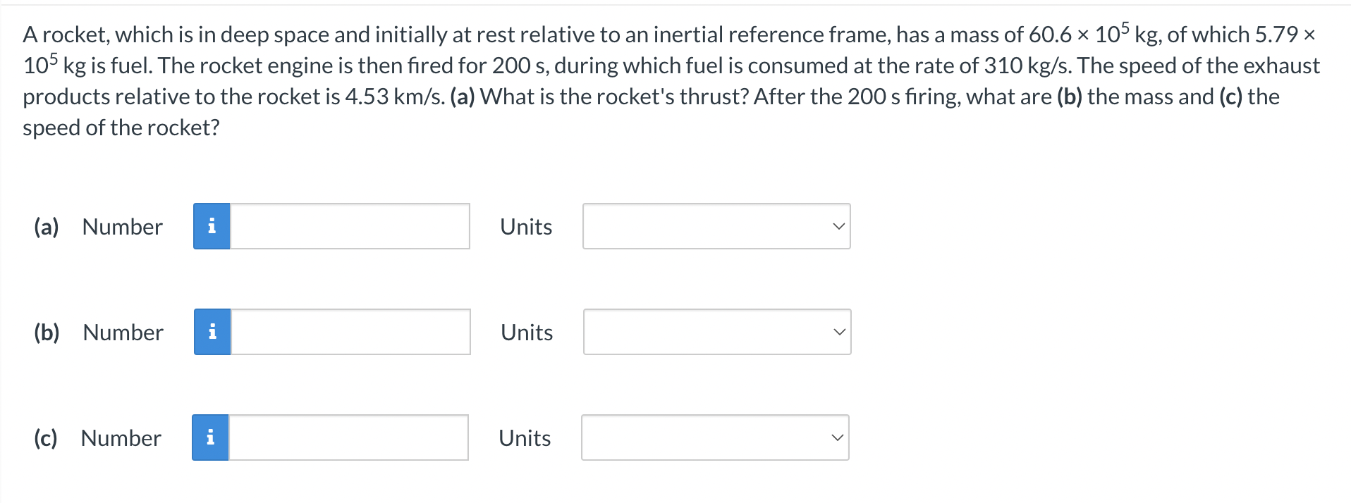 Solved A rocket, which is in deep space and initially at | Chegg.com