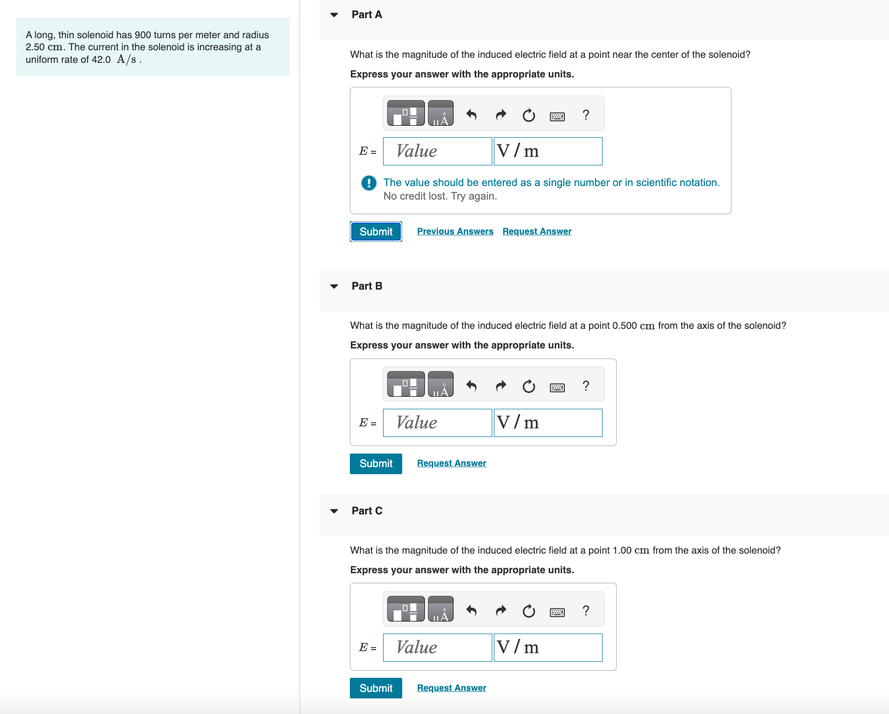 Solved Part AA long, thin solenoid has 900 ﻿turns per meter | Chegg.com