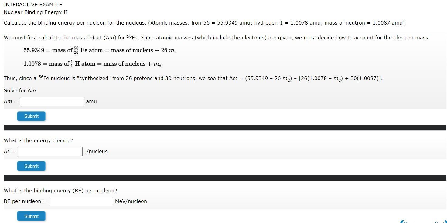 Solved INTERACTIVE EXAMPLE Nuclear Binding Energy II | Chegg.com