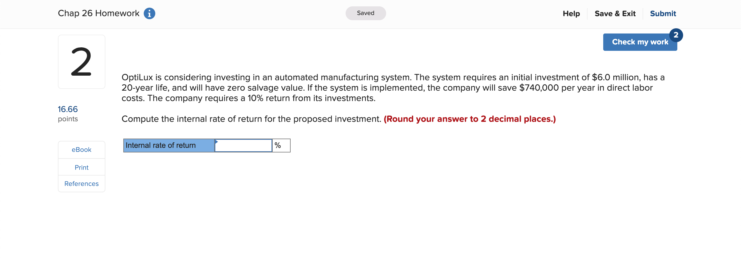 Solved Chap 26 Homework A Saved Help Save And Exit Submit 1267