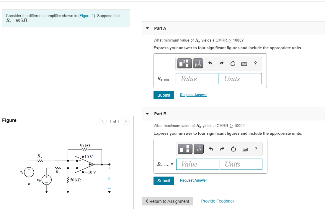 Solved Consider the difference amplifier shown in (Figure | Chegg.com