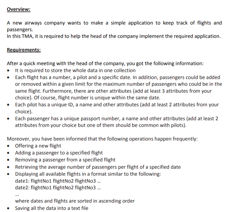 Solved Overview: A new airways company wants to make a | Chegg.com