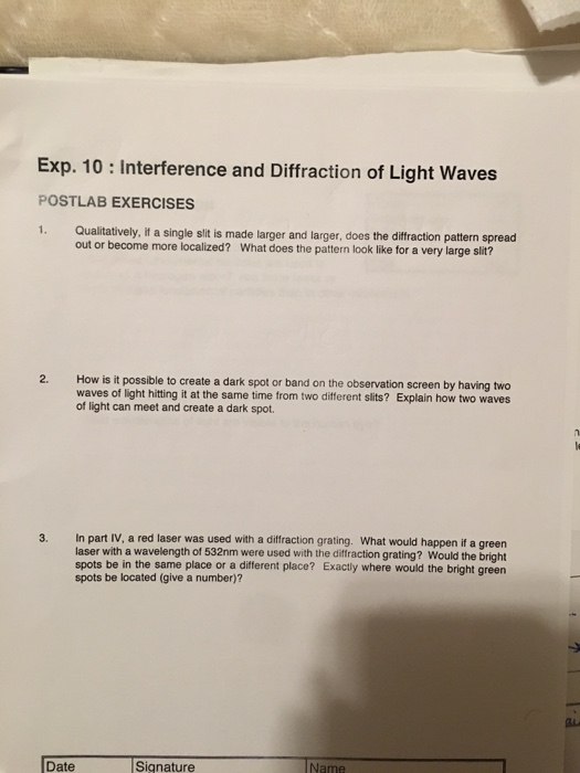 Solved Exp. 10 Interference and Diffraction of Light Waves | Chegg.com