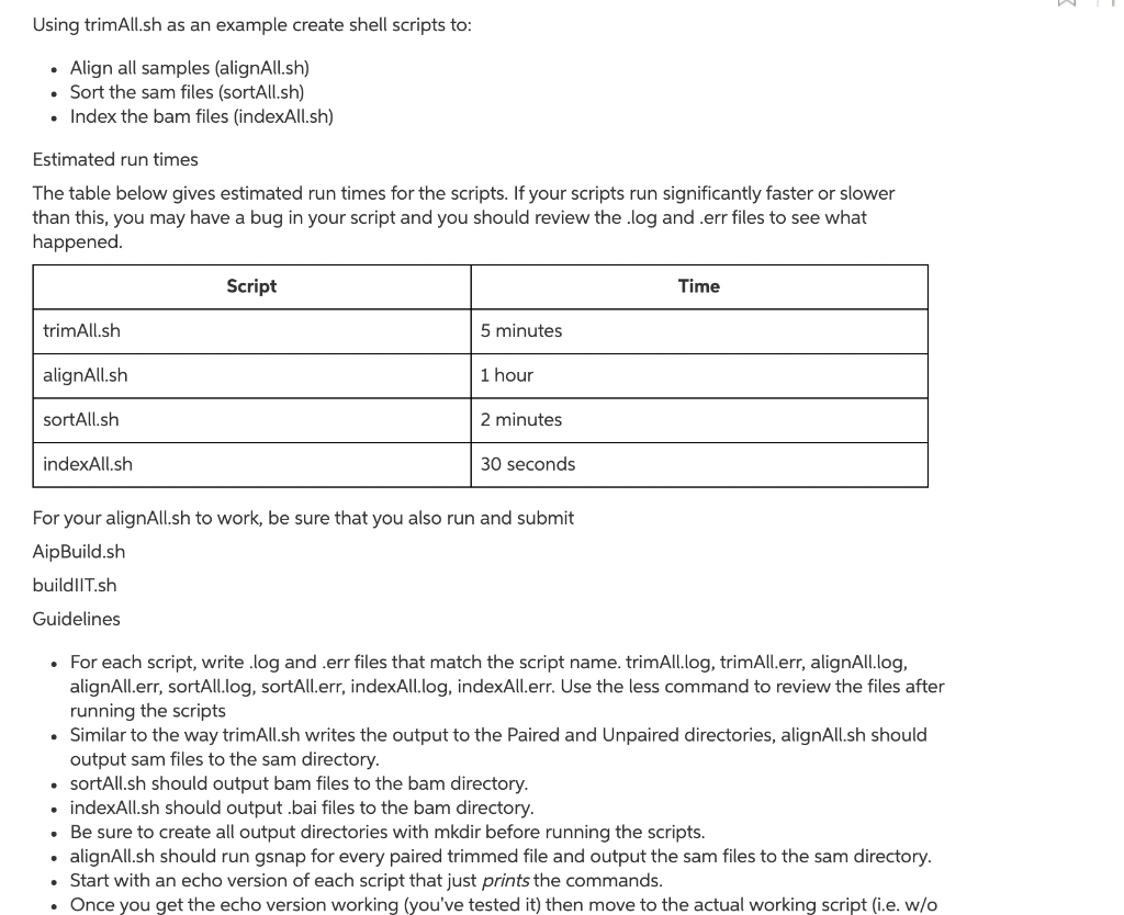 Using trimAll.sh as an example create shell scripts | Chegg.com