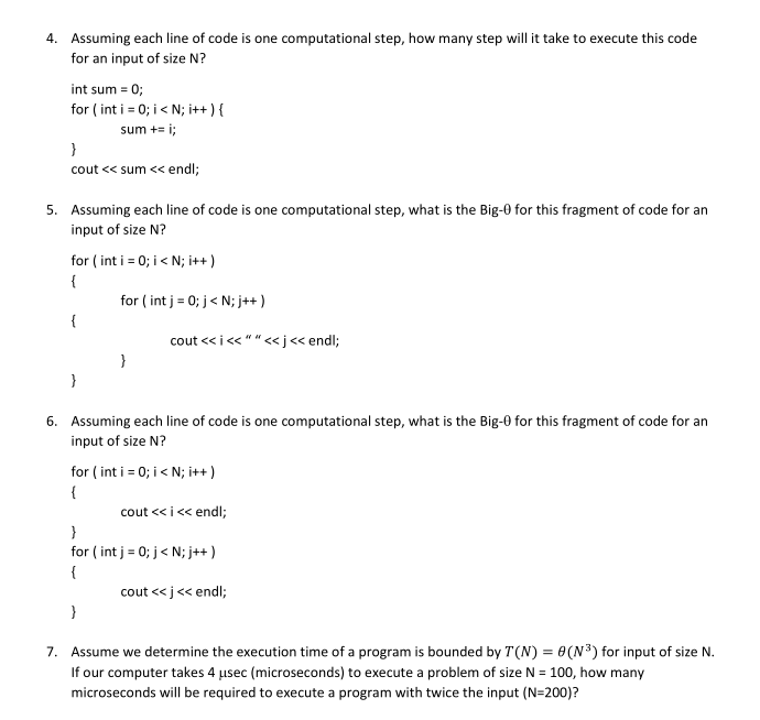 Solved 4. Assuming each line of code is one computational | Chegg.com