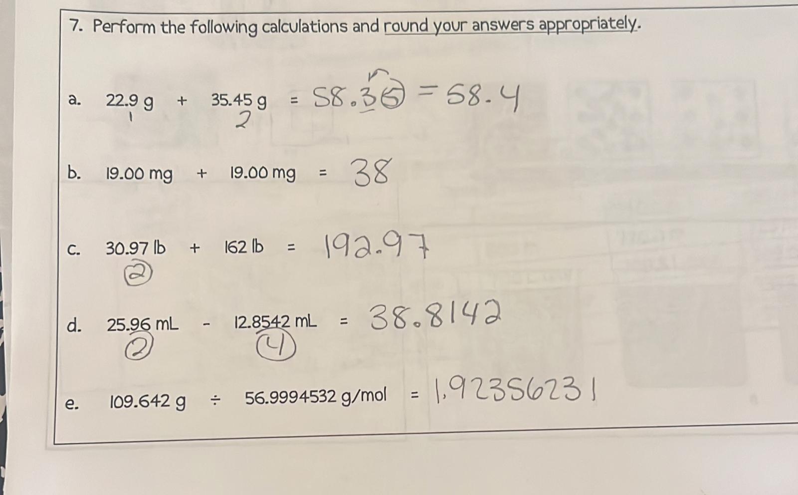 Solved 7. Perform the following calculations and round your | Chegg.com